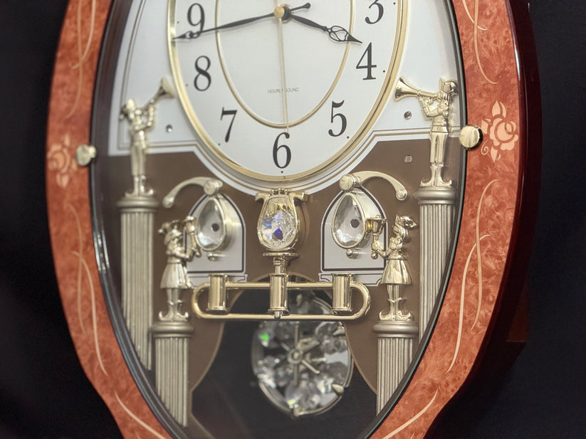 Rhythm “CTS Florence” Inlaid Wooden Musical Motion Pendulum Wall Clock ...