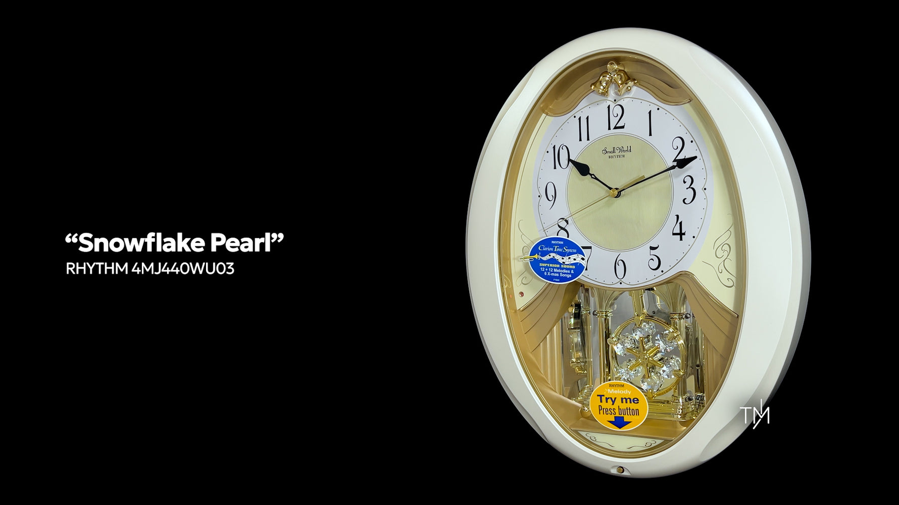 Rhythm “Snowflake Pearl” Musical Motion Decorative Pendulum Wall Clock – Timeless Moments Clocks