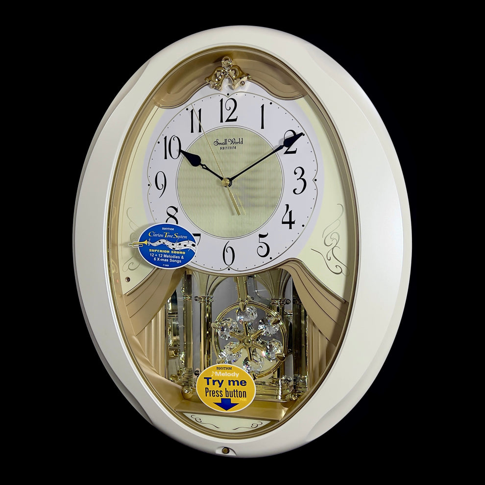 Rhythm “Snowflake Pearl” Musical Motion Decorative Pendulum Wall Clock ...